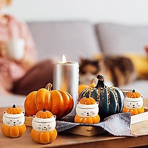 Maustic Pumpkin Mugs, Fall Autumn Mug, Pumpkin Shaped Mugs with Lovely Cat Faces, Cute Thanksgiving Halloween Decor, Novelty Cat Gifts for Kids Family Friends, Ceramic Coffee Mugs Set of 4, 5 Oz