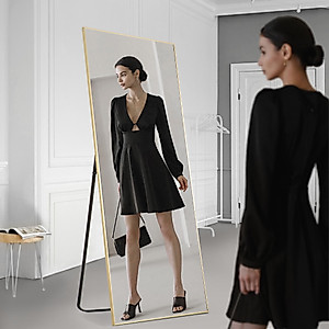 Sweetcrispy Full Length Mirror 64"x21" Full Body Floor Mirror Standing Hanging or Leaning Wall, Large Wall Mirror with Stand Aluminum Alloy Thin Frame for Bedroom Cloakroom, Gold