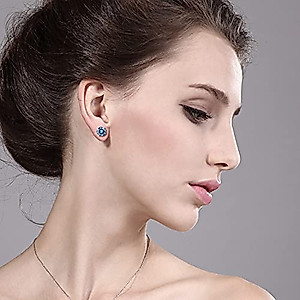 Gem Stone King 14K White Gold Persian Blue Moissanite Stud Earrings For Women (2.00 Cttw, Gemstone Birthstone, Round 6.5MM)