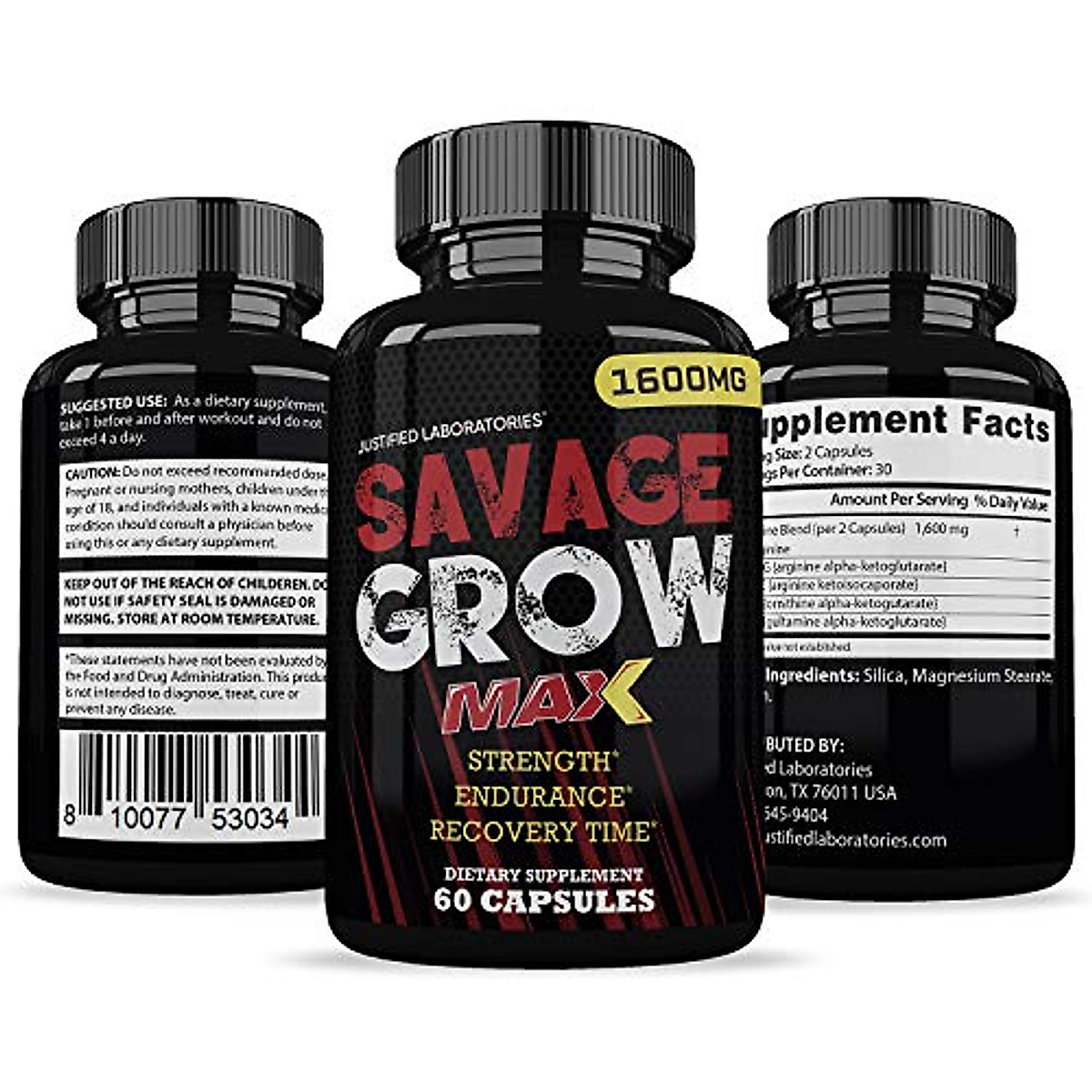 Savage Grow Max 1600MG All Natural Advanced Men's Heath Formula 60 Capsules
