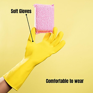 Rubberplus 3-Pairs Reusable Household Yellow Gloves Rubber Dishwashing gloves Extra Thickness Long Sleeves Kitchen Cleaning (Caliber 35, X-Large)