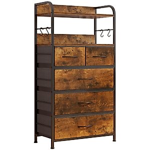 Jojoka 5 Drawers Dresser for Bedroom, Dressers & Chests of Drawers for Hallway, Entryway, Storage Organizer Unit with Fabric, Sturdy Metal Frame, Wood Tabletop, Easy Pull Handle