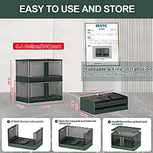 Sineda Storage Bins with Lids - 8.4 Gallon Collapsible Storage Bins with Wheels and Door, Stackable Storage Bins for Clothing, Blankets, Books, Bedding and Toys.(8.4Gal - 2Pack, Green)