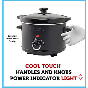 Courant Slow Cooker 5.5 Quart Crock, with Easy Cooking Options, Dishwasher Safe Pot and Glass Lid, Matte Black