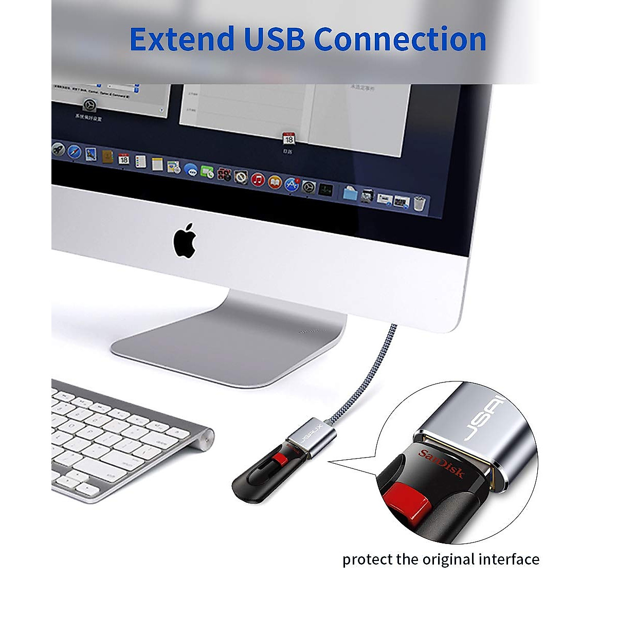 JSAUX USB 3.0 Extension Cable 3.3FT, USB A Male to Female Extension Cord Durable Braided Material Fast Data Transfer Compatible with USB Keyboard, Flash Drive, Hard Drive, Playstation, Xbox-Grey