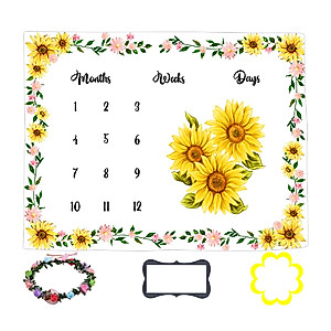 LYLYCTY Baby Monthly Milestone Blanket, Sunflower Months Blanket for Neutral Newborn Baby Shower, Includes Wreath and Frame 60"x40" BTLSLY10
