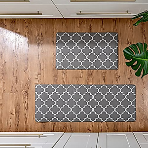 KitchenLit Kitchen Mat (2 PCS), Cushioned Anti Fatigue Kitchen Rug, Stainproof Kitchen Rugs and Mats Non Skid Washable, Memory Foam Kitchen Rug Set, Heavy Duty Black Rugs for Kitchen, Office