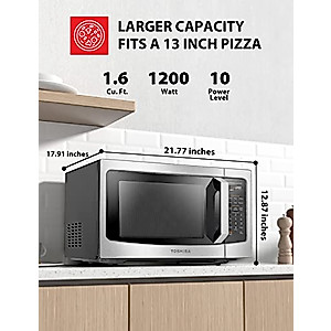 TOSHIBA ML-EM45PIT(SS) Countertop Microwave Oven With Inverter Technology, Kitchen Essentials, Smart Sensor, Auto Defrost, 1.6 Cu Ft, 13.6" Removable Turntable, 33lb.&1350W, Stainless Steel