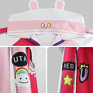 Women's Anime Uta Cosplay Costume Coat Red Long hoodie Uta Jacket Dress Suits with Accessories Halloween(uta-F, M)