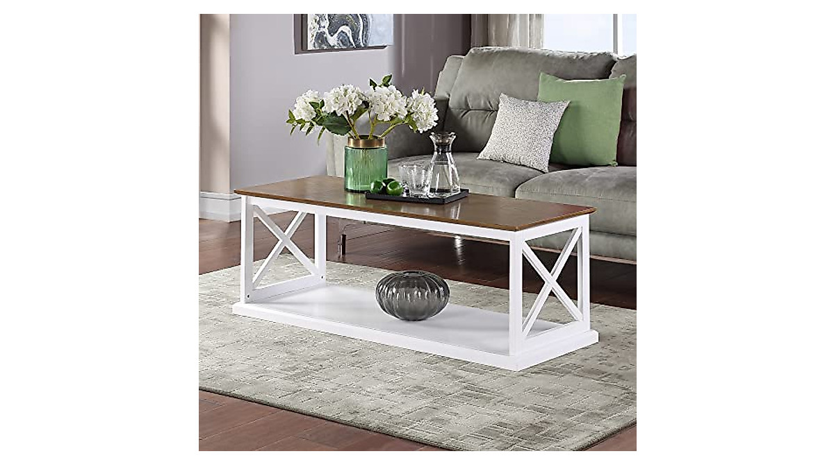 Coventry Coffee Table with Shelf - Elegant Driftwood/White Design