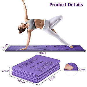 Foldable Yoga Mat for Women, Non Slip Exercise Mat for Home Gym, 5mm Travel Yoga Mats Set With Stretch Strap for Yoga Pilates and Fitness, 68"L x 24"W x 0.2 Inch Thick