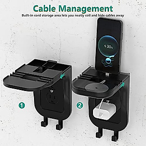 WALI Bundle – 2 Items: Outlet Shelf for Bathroom 2 Pack, Black and Outlet Shelf Wall Holder 1 Pack, White