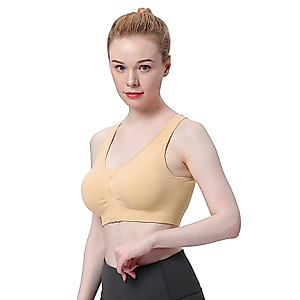 3 Pack Racerback Sports Bras for Women - Women's Zip Front Sports Bra Wireless Post-Surgery Bra Active Yoga Sports Bras (XL:Fit 34D,36C,36D,38A,38B,40A, 3 Pack(Black+Flesh+White))