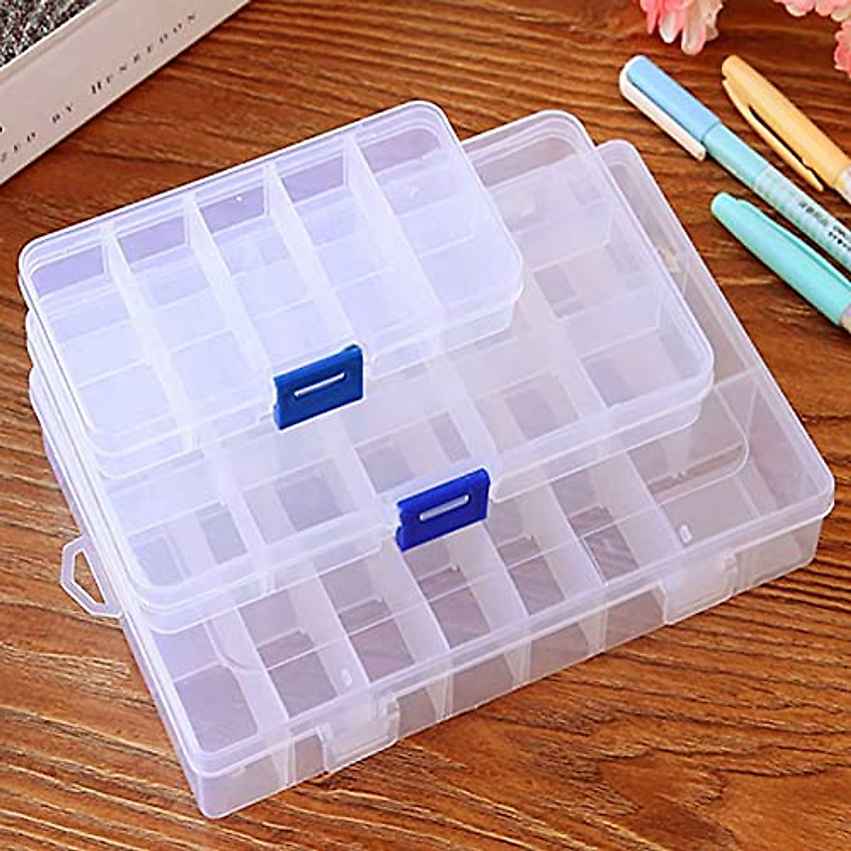 10/15/24 Grids Clear Plastic Organizer Box Storage Container Jewelry Box with Adjustable Dividers for Beads Art DIY Crafts Jewelry Fishing Tackles, Plastic Jewelry Box Organizer Storage Container 10