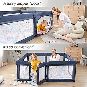 Baby Playpen with Swing Door for Adults, Play Pens for Babies 59 * 79in Large Play Yards, Baby Playpen for Toddler, Safety Kids Activity Center, Cholena Breathable Mesh Playpen, Navy Blue