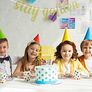 Happy Golden Birthday Cake Topper, Stay Golden Glitter Banner Gold Birthday Decorations Golden Girls Party Supplies Golden Birthday Gifts Hanging Garland for Boys Girls Birthday Baby Shower Party
