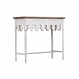 Creative Co-op EC0119 Metal Scalloped Edge Table Wood Top, Antiqued White