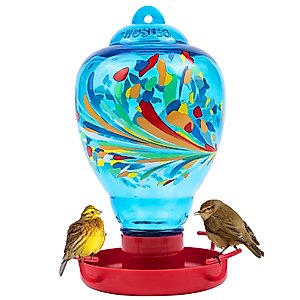 Colorful Glass Wild Bird Waterer 32 Oz Bird Water Feeder for Outdoors Garden Outside Water Cooler Tree Yard Decoration (Blue)