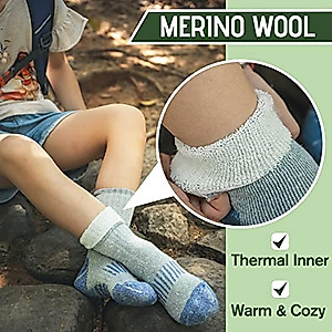 Sandsuced Kids Merino Wool Hiking Socks Girls Boys Winter Thermal Warm Cozy Boot Thick Cushion Gift Stocking Stuffers Socks 4 Pairs(Purle/Blue/Red/Grey,4-7 Years)