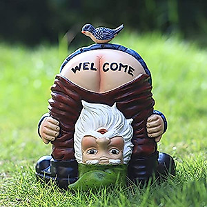 HOSNNER Halloween Decoration Garden Gnome Statue - Resin Funny Garden Bird Welcome Figurines for Outdoor Patio, Lawn, Yard Art Decoration Winter Christmas Garden Gifts Blue