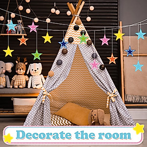 Geosar 90 Pieces Neon Stars Cut Outs Bulletin Board Cutouts Back to School Star Bulletin Board Rainbow Colored Stars Shapes Paper Cutouts for Classroom Bulletin Board Neon Party Supply Teachers Kids