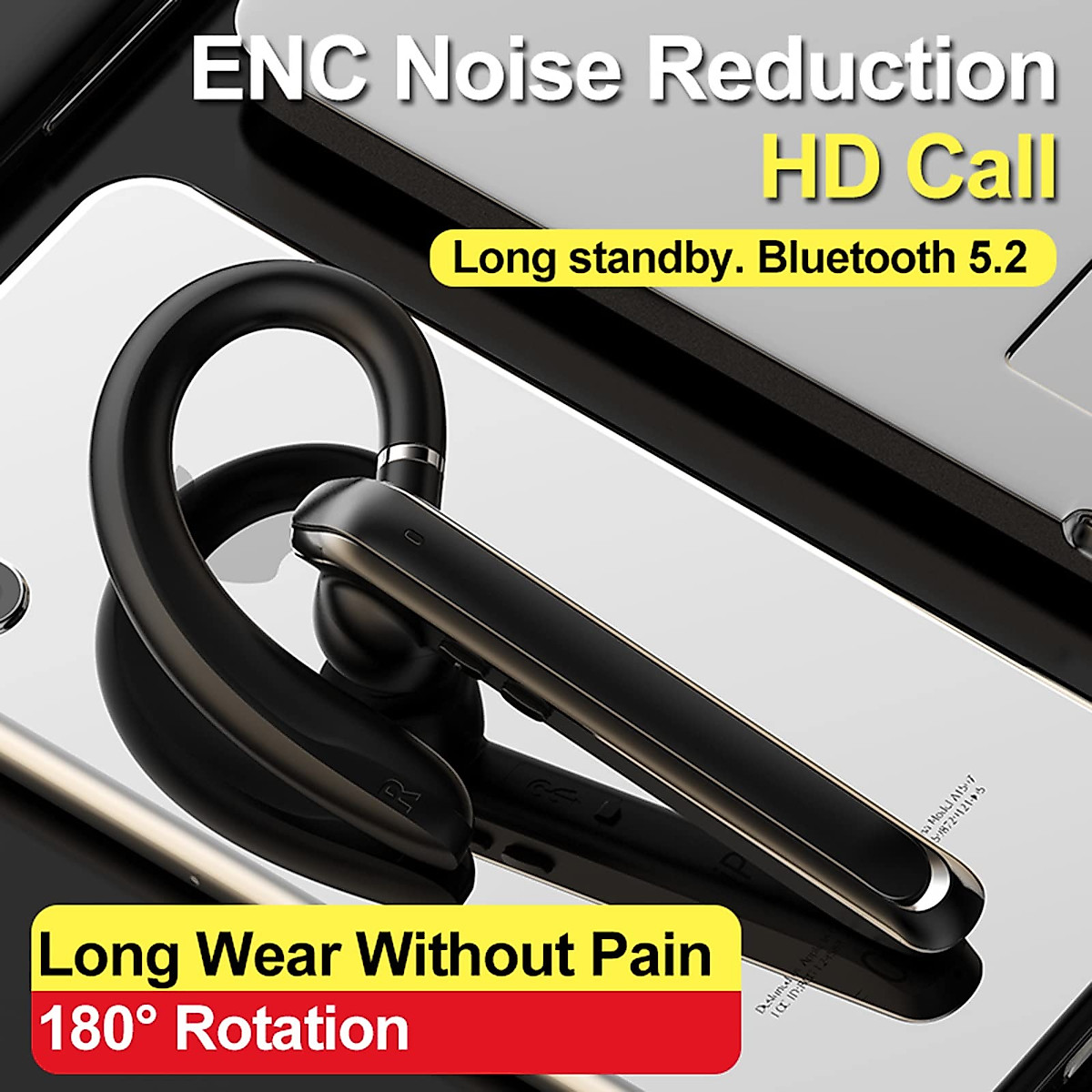 Lymoc ENC Wireless Earpieces,Non in-Ear Design Bluetooth Earphones Noise Cancelling 180 Degree Ear Hooks Headsets Handsfree with Mic Compatible for iPhone Android Business/Office/Driver