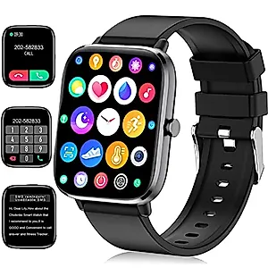 Smart Watch 2023 (Call Receive/Dial) Fitness Tracker Compatible iPhone and Android, 1.7" Full Touch Screen Heart Rate Sleep Blood Pressure Monitor, IP67 Waterproof Digital Watch for Women Men-Black
