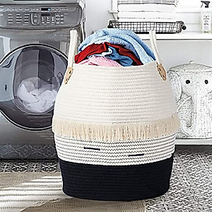 ANTJUMPER Cotton Rope Basket Hamper, Decorative Laundry Woven Storage Bin for Toys Clothes in Bedroom Bathroom Living Room (15“x15"x16")