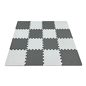 18 Pieces Foam Play Mat, Interlocking Playmat Tiles, Foam Floor Mat Tiles for Kids, Puzzle Play Mat, Exercise Gym Mats – Color of Gray & White with Border
