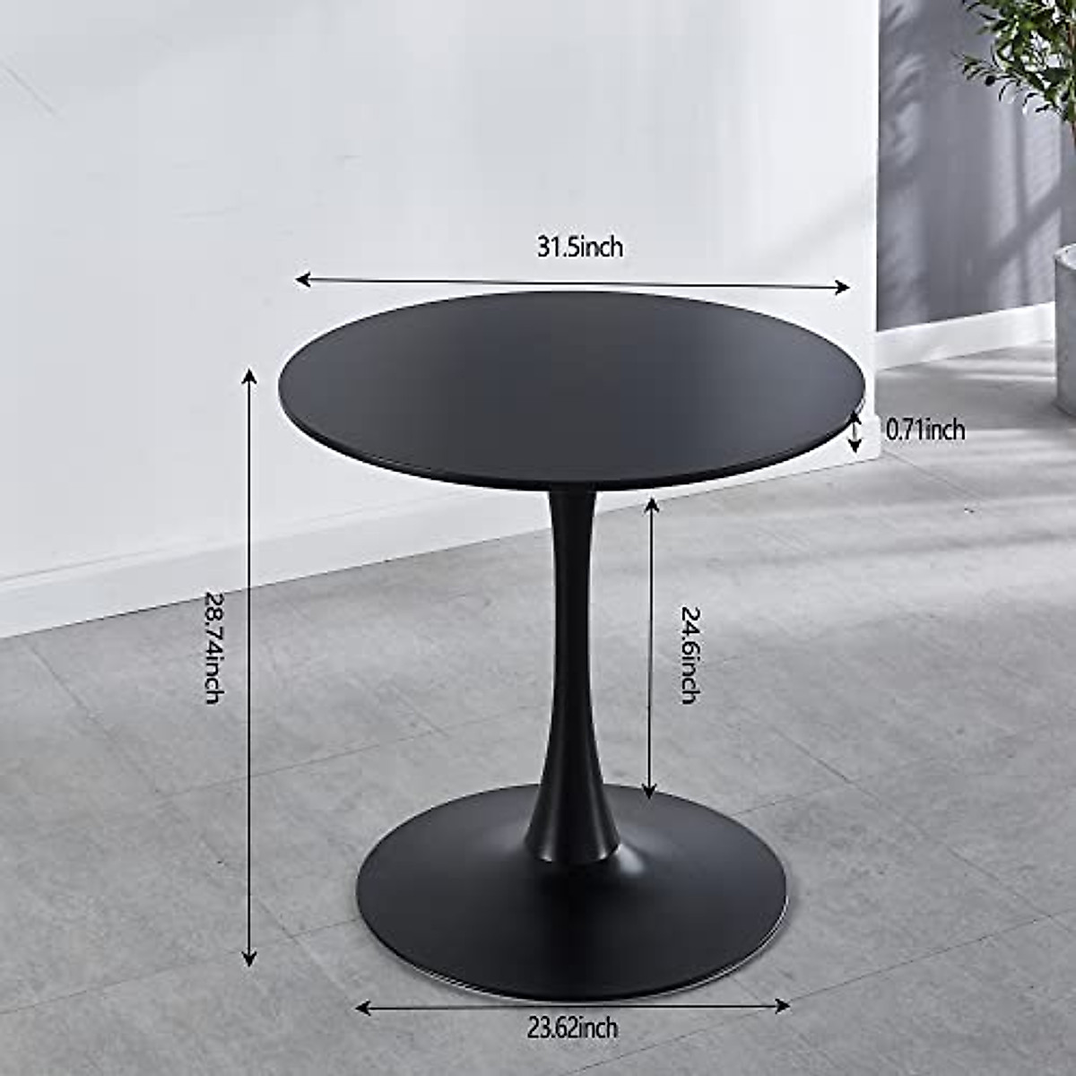 DKLGG 32" Modern Round Dining Table with MDF Table Top, Metal Base Pedestal Table Tulip Table Kitchen Table for 2-4 Person, Small Space Home, End Table Leisure Coffee Table, Black