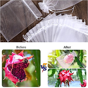 WenTao 50pcs Fruit Protection Bags 6x9 inch, White Mesh Drawstring Netting Cover Bags for Grapes, Mango, Fruit Trees, Vegetables - Pest Barrier and Fruit Protectors for Garden and Plant Fruit Flower