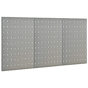 vidaXL Solid Steel Wall-mounted Peg Boards Set of 3 - Durable Workshop and Garage Tool Organizer with Perforated Panel Design, 47.2"x22.8"