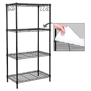 EFINE 4-Shelf Shelving Unit with 8 Hooks and 4-Shelf Liners, NSF Certified, Adjustable Metal Wire Shelves, Shelving Rack and Storage for Kitchen Laundry Bathroom Pantry Closet(23.6W x 14D x 47H) Black