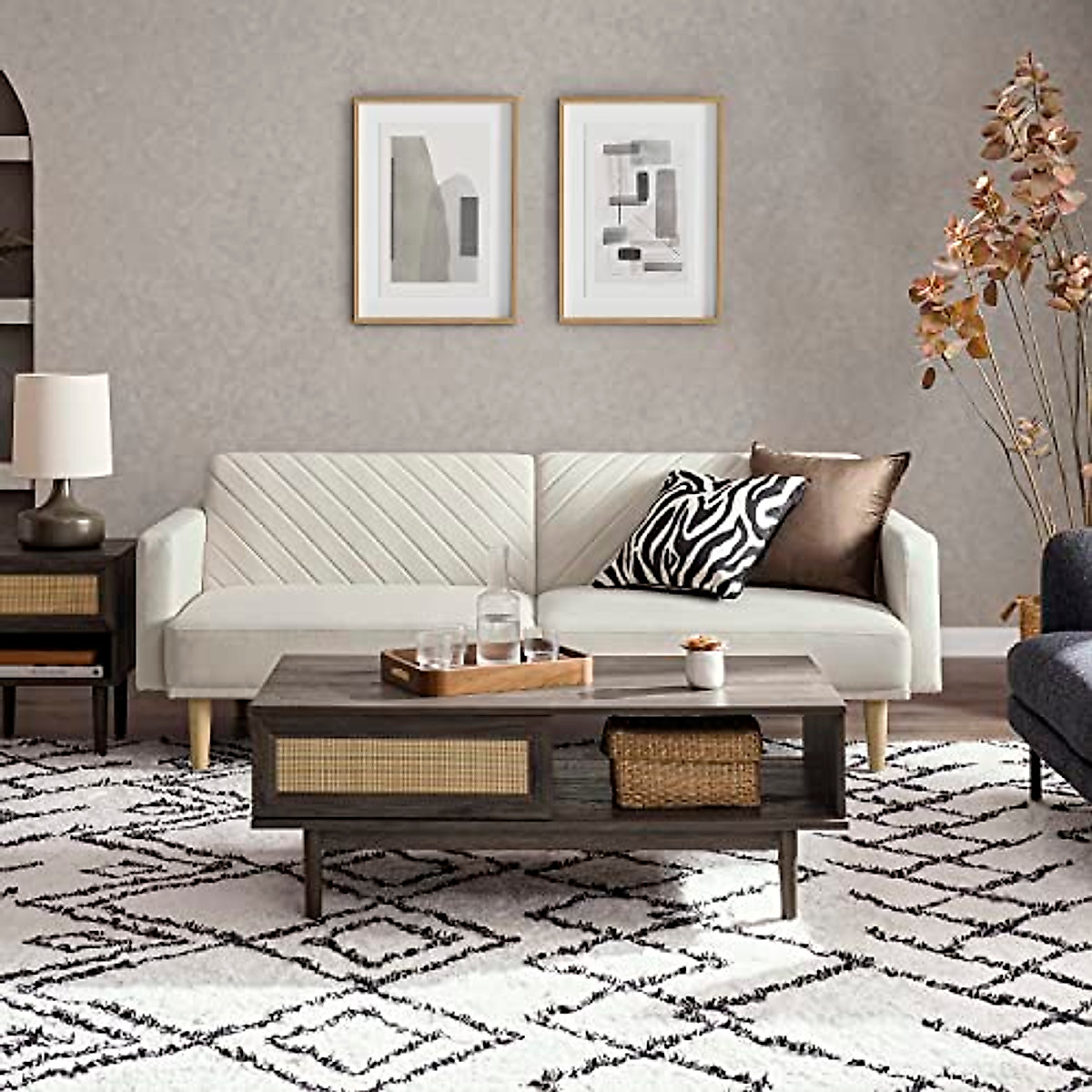 mopio Futon Sofa Bed, Couch, Small Sofa, Sleeper Sofa, Loveseat, Mid Century Modern Futon Couch, Sofa Cama, Couches for Living Room (Snow Velvet)