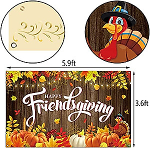 Nepnuser Happy Friendsgiving Photo Booth Backdrop Pumpkin Harvest for Fall Thanksgiving Friends Party Wall Decor (5.9×3.6ft)