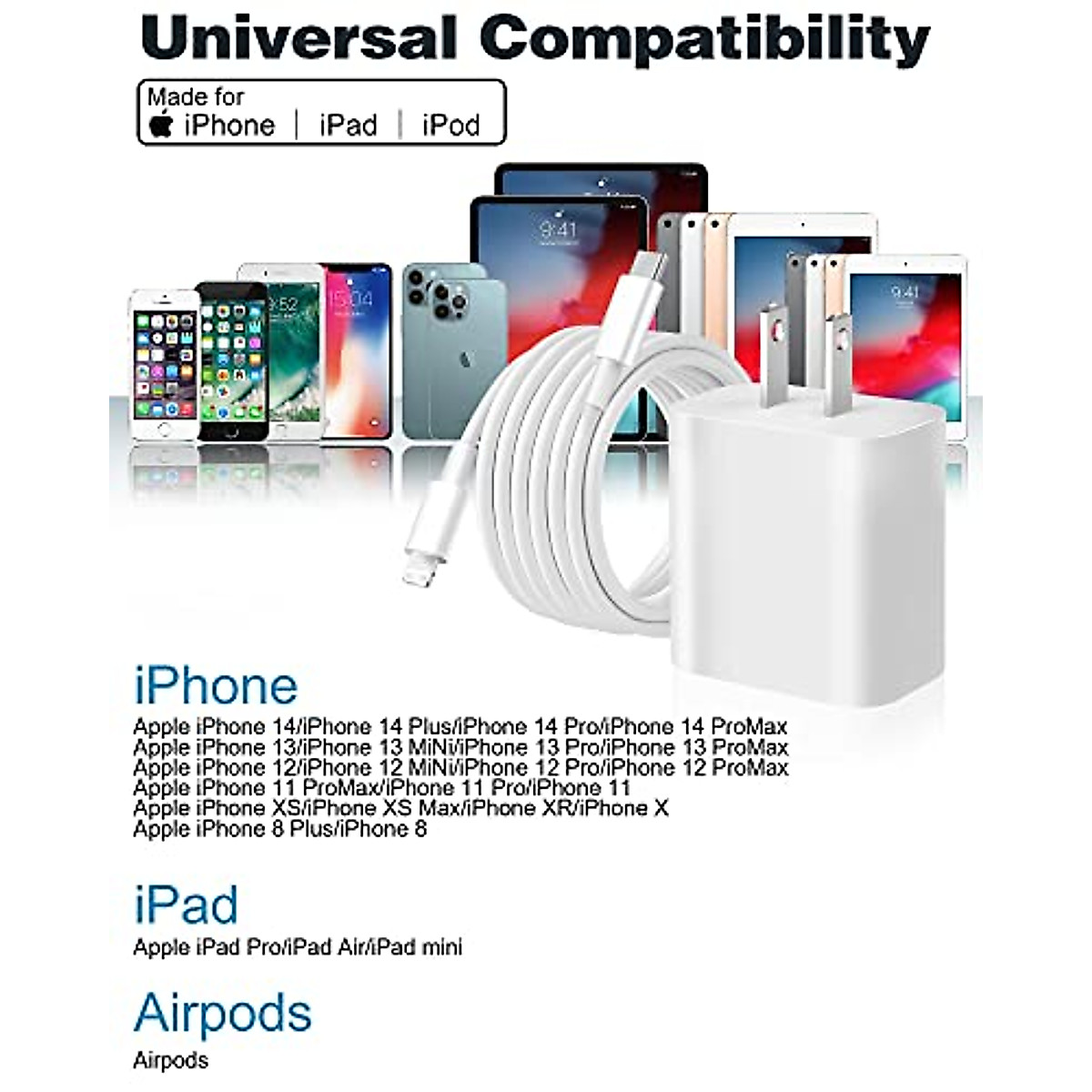 iPhone Charger Fast Charging,Apple Fast Charger iPhone[Apple MFi Certified]2Pack USB C Quick Wall Charger Plug with 10FT USB C to Lightning Cable for iPhone 14/14 Plus/14 Pro Max/13Pro/12MiNi/11/XR/SE