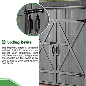 GLANZEND Outdoor Storage Shed with Lockable Door, Wooden Tool Storage Shed Detachable Shelves & Waterproof Pitch Roof, Solid Wood, Multifunctional Storage Shed, Gray