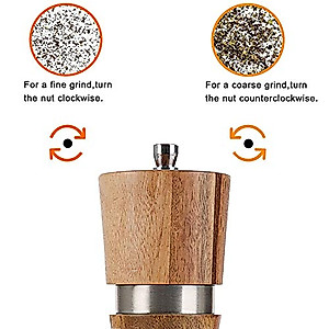 Wood Pepper Grinder - VanlonPro 8 Inch Pepper Mill with Adjustable Coarseness, Ceramic/Stainless Steel Grinding Salt Mill Refillable, Manual Salt and Pepper Shakers Spice Tools for your kitchen