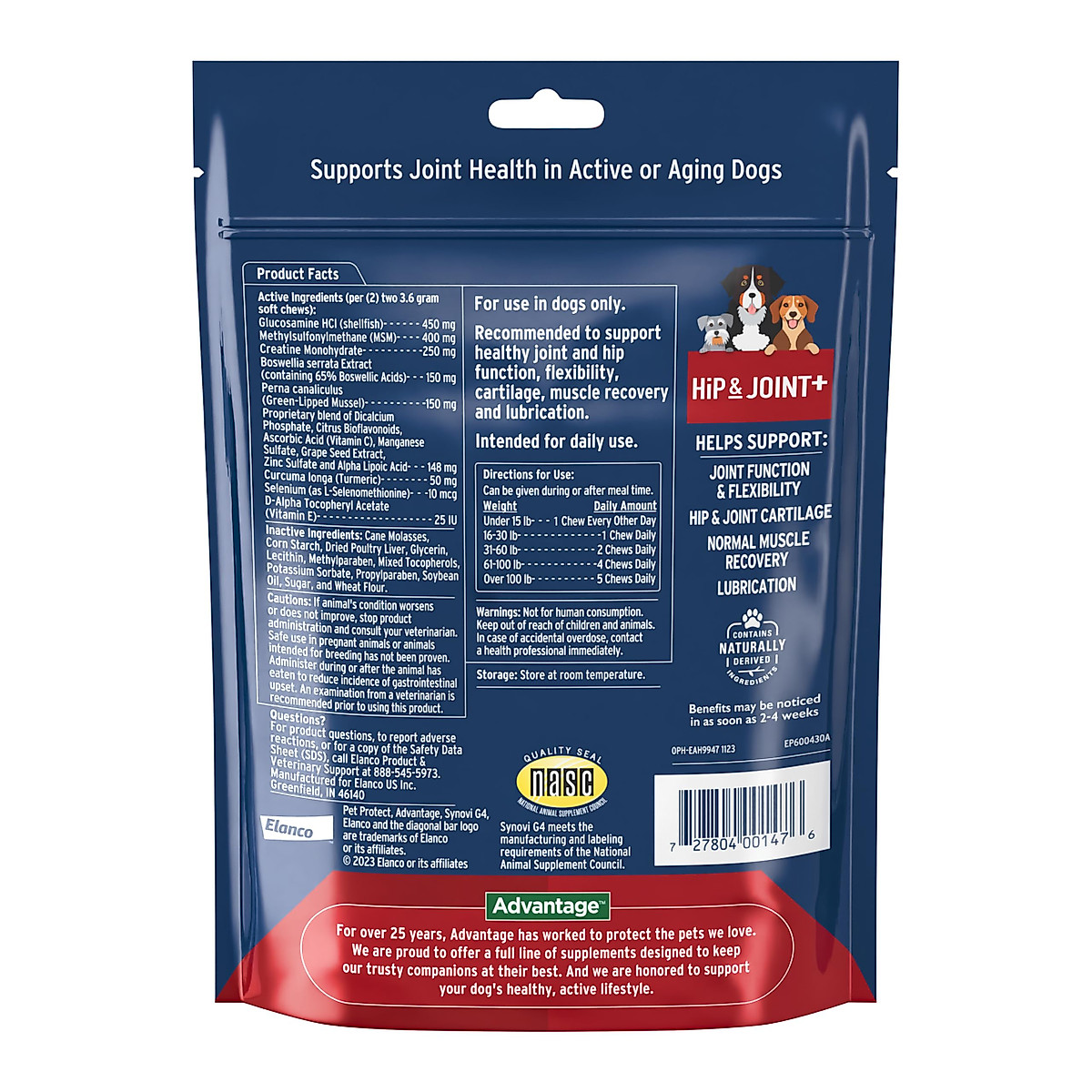Pet Protect from The Makers of Advantage Vet-Formulated Hip & Joint+ Supplement for Dogs | 60 Chews