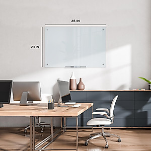 U Brands Glass Dry Erase Board, 35 x 23 Inches, White Frosted Non-Magnetic Surface, Frameless