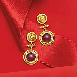 Ross-Simons Italian Garnet Floral Drop Earrings in 18kt Gold Over Sterling