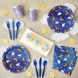 BLUE PANDA Twinkle Twinkle Little Star Baby Shower Decorations with Paper Plates, Napkins, Cups and Cutlery (Serves 24) - Moon and Stars Baby Shower Plates - Over the Moon Baby Shower Decorations