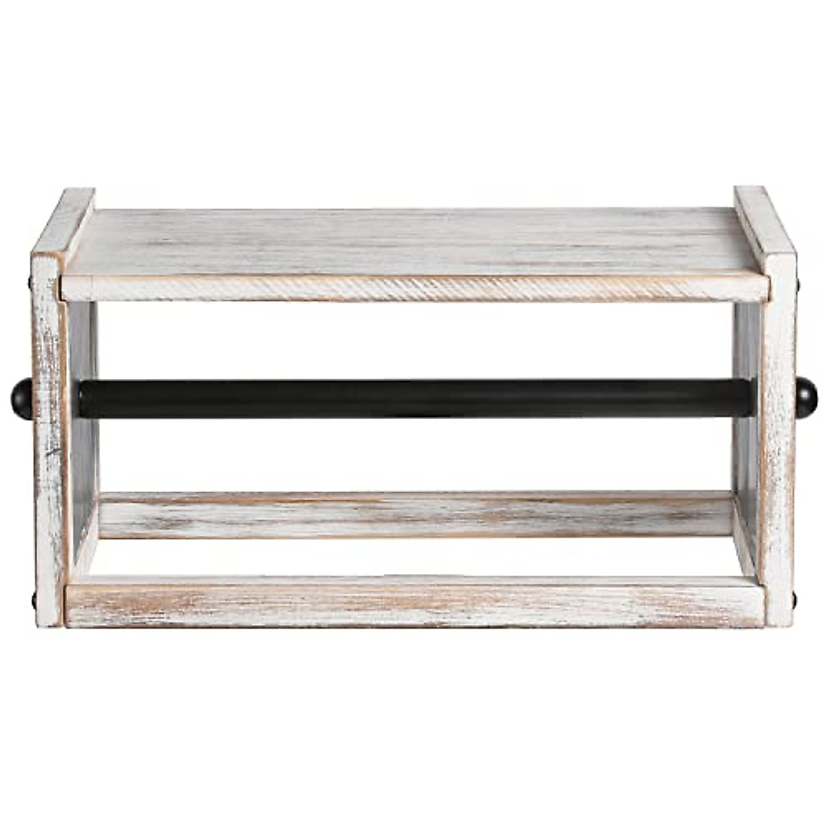 FARM IN Paper Towel Holder, Rustic Wall Mount & Countertop Kitchen Organizer with Top Storage Shelf and Barn Door “X-Cross” Design, Industrial Farmhouse Paper Towel Dispenser, Bathroom Towel Rack