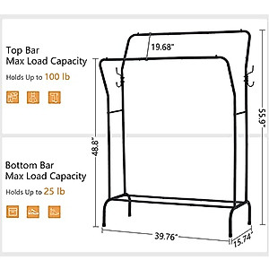 Hoctieon Double Rod Clothes Rack, Freestanding Garment Rack for Hanging Clothes, Metal Standing Clothes Rack, Industrial Clothing Rack, Portable Clothes Rack, Small Garment Rack, Black