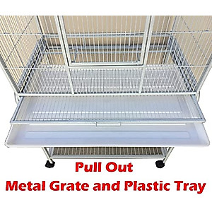 64" Extra Large Wrought Iron 4-Levels Ferret Chinchilla Sugar Glider Mice Rat Mouse Hamster Cage Tight 1/2-Inch Bar Spacing (White Vein)
