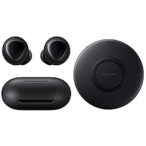 Samsung Galaxy Buds 2019, Bluetooth True Wireless Earbuds (Wireless Charging Case Included), Black - International Version, No Warranty (Buds + Fast Wireless Charging Pad Bundle, Black)