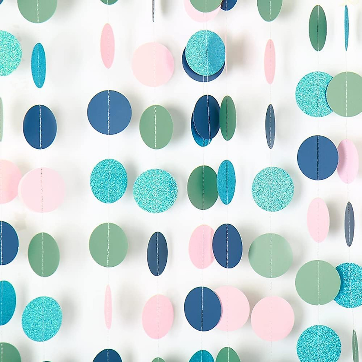 Blue Pink Green Circle Garland for Little Mermaid Party Decoration Hanging Circle Dots Streamer Backdrop Banner Decor for Under The Sea Birthday Wedding Baby Shower Anniversary