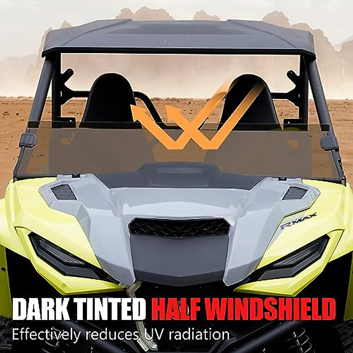 A & UTV PRO Front Dark Tinted Half Windshield for Yamaha Wolverine RMAX2 1000/ RMAX4 1000 2021 2022 2023 Accessories, Hard Coated Vented Window Windscreen, 250x Stronger Than Glass, 1PC
