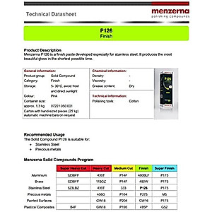 Menzerna P126 Finishing Paste Suitable for Stainless Steel & Precious Metals 1.3kg