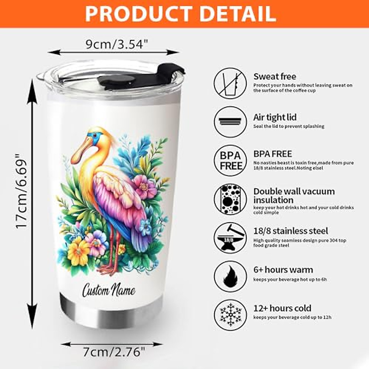 Roseate Spoonbill Gifts, Personalized Tumbler with Roseate Spoonbill Animal’s Name – Custom Cup for Animal Lovers, Gift for Women, Men, Boys, Girls, Gift for Birthdays & Christmas YHYf08